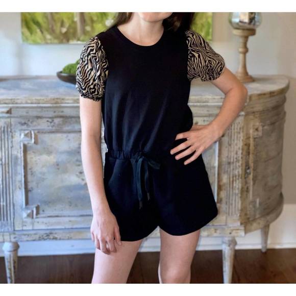 Hannah Banana | Bottoms | New Hannah Banana Puff Sleeve Romper In Black ...